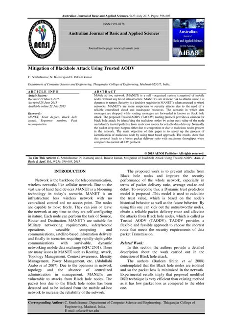 pdf mitigation of blackhole attack using trusted aodv