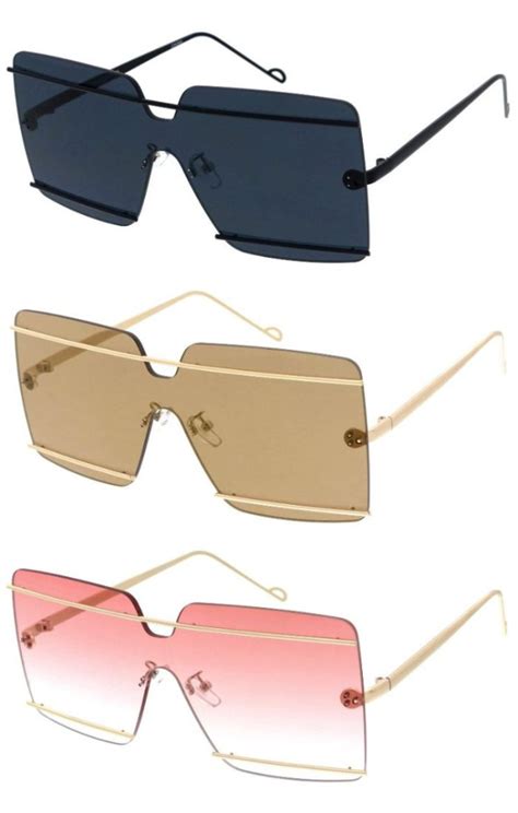 Rimless Large Metal Crossbar Detail Square Aviator Shield Wholesale