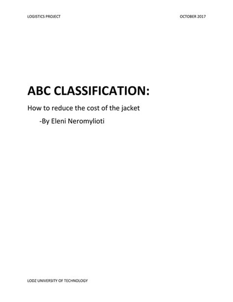 The ABC Classification Example And Analysis PDF Logistics Business