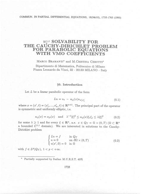 Pdf Wp12 Solvability For The Cauchy Dirichlet Problem For Parabolic Equations With Vmo