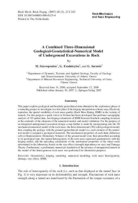 Pdf A Combined Three Dimensional Geological Geostatistical Numerical Model Of Underground