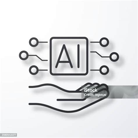 인공 지능 Ai가 손에 있습니다 흰색 배경에 그림자가 있는 선 아이콘 3차원 형태에 대한 스톡 벡터 아트 및 기타 이미지 3