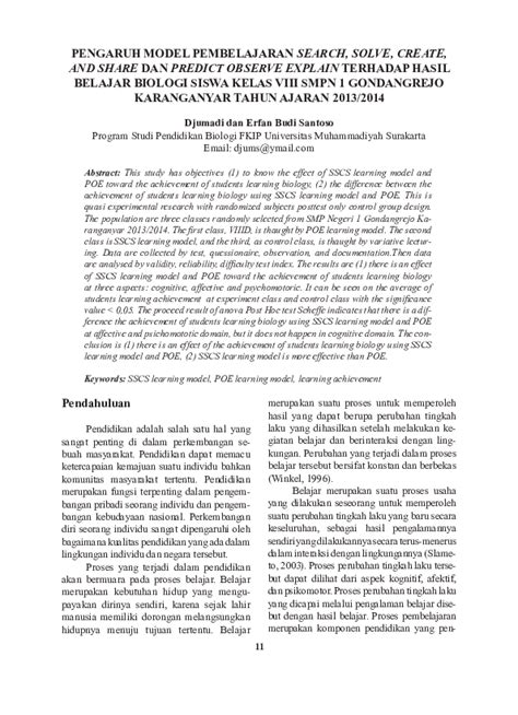 pdf pengaruh model pembelajaran search solve create and share dan predict observe explain