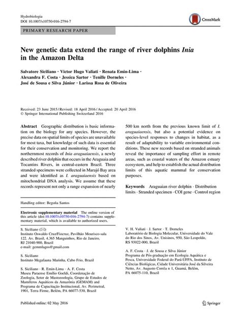 New Genetic Data Extend The Range Of River Dolphins Inia In The Amazon