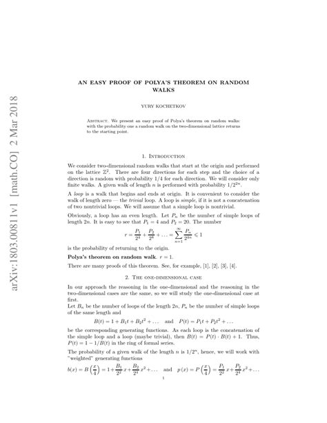 Pdf An Easy Proof Of Polyas Theorem On Random Walks