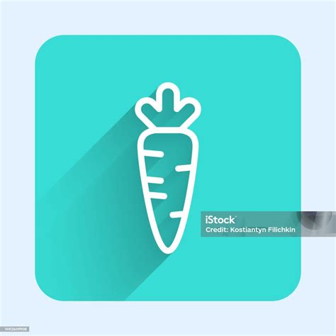 흰색 선 당근 아이콘은 긴 그림자 배경으로 분리되어 있습니다 녹색 사각형 버튼입니다 벡터 건강한 식생활에 대한 스톡 벡터 아트 및 기타 이미지 Istock