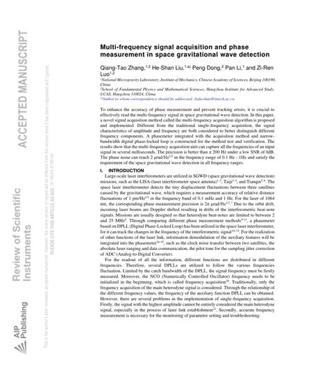 Pdf Multi Frequency Signal Acquisition And Phase Measurement In Space Gravitational Wave Detection