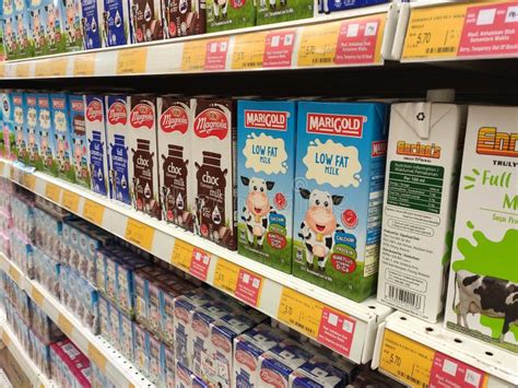 Processed And Fresh Milk Packed In The Paper Box And Displayed On The