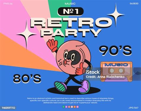 재미 있는 만화 캐릭터 패션 포스터 비닐 레코드와 90년대 음악 스타일의 복고풍 카세트의 벡터 그림 트렌디 한 복고풍 만화 스타일의 만화 요소 세트 1980 1989 년에