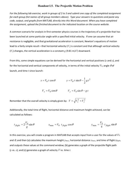 Solved Handout L The Projectile Motion Problem For The Chegg Com