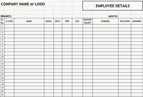 Employee Details Format In Excel
