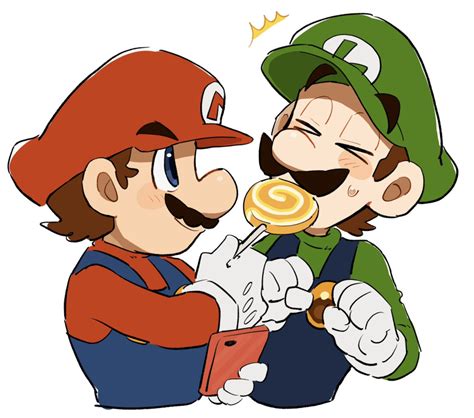Safebooru 2boys Blue Eyes Blue Overalls Brown Hair Facial Hair Gloves