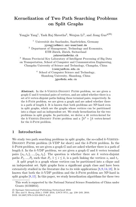 Pdf Kernelization Of Two Path Searching Problems On Split Graphs