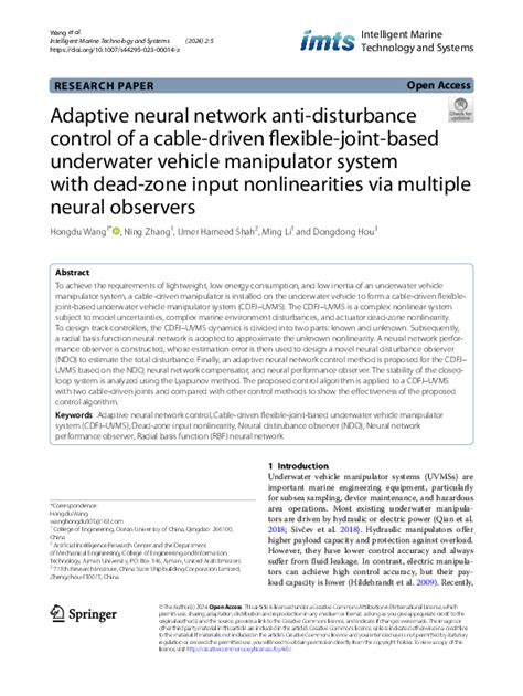 Pdf Adaptive Neural Network Anti Disturbance Control Of A Cable Driven Flexible Joint Based