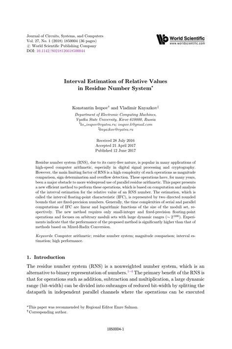 Pdf Interval Estimation Of Relative Values In Residue Number System