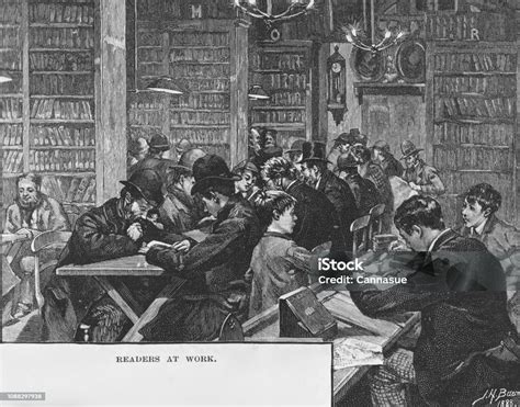 남자의 빅토리아 흑백 판화 토 읽기와 쓰기는 영어 공립 도서관 19 세기 교육 작업 클래스 떨림을 1888 책에 대한 스톡 벡터 아트 및 기타 이미지 Istock