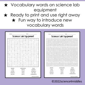 Science Word Search Lab Equipment By Science Middles TPT