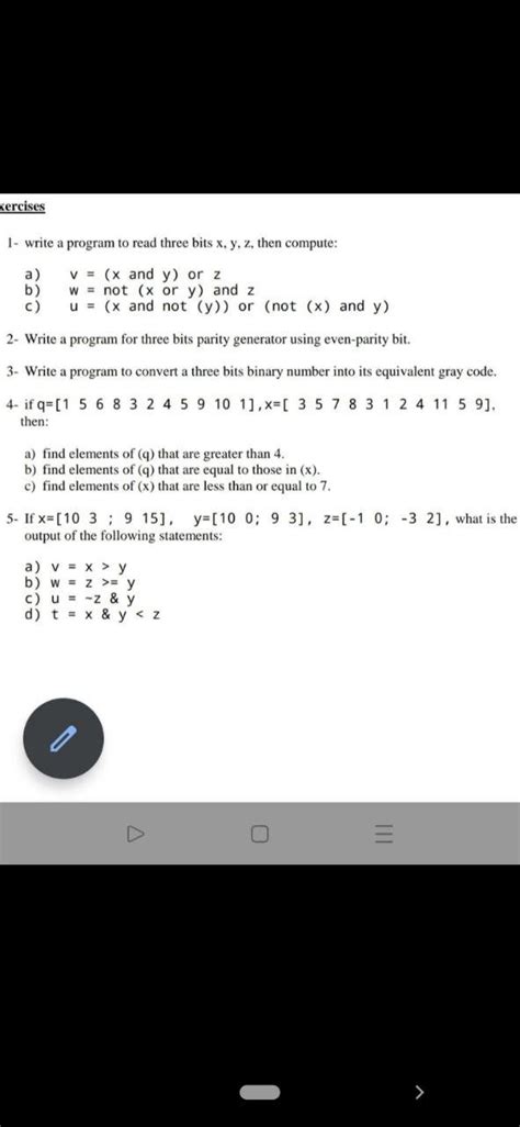 Solved Xercises 1 Write A Program To Read Three Bits X Y