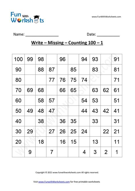 Reverse Counting Practice Worksheet 5 Practices Worksheets Worksheets Free Printable Worksheets