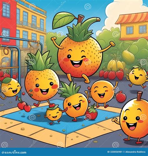 Set Of Various Funny Cartoon Fruits Stock Image Image Of Group
