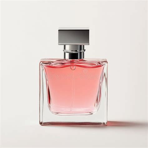 Glass Square Perfume Bottle With A Silver Cap Containing A Pink Liquid