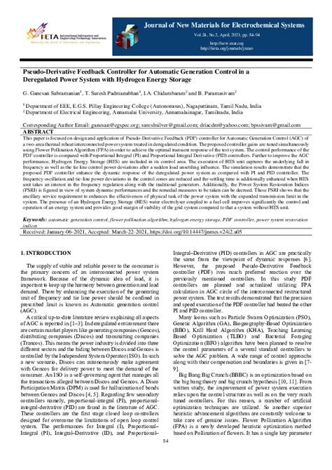 Pdf Pseudo Derivative Feedback Controller For Automatic Generation Control In A Deregulated