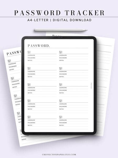 T119 Website Login Password Tracker Creffectivepaper Printable