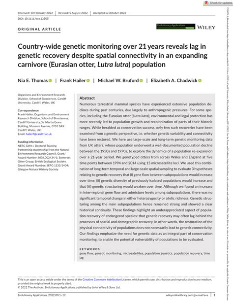 Pdf Country‐wide Genetic Monitoring Over 21 Years Reveals Lag In Genetic Recovery Despite