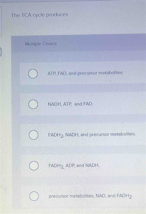 Solved The Tca Cycle Produces Multiple Choice Atp Fad And Precursor