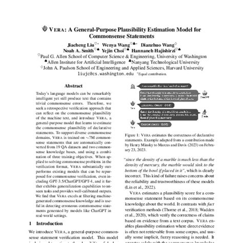 Vera A General Purpose Plausibility Estimation Model For Commonsense Statements Acl Anthology