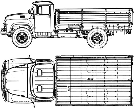 1962 Zil 130 Heavy Truck V2 Blueprints Free Outlines