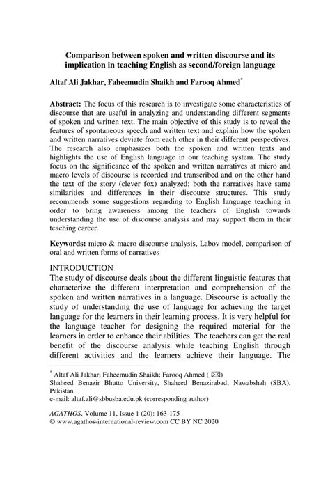 Pdf Comparison Between Spoken And Written Discourse And Its