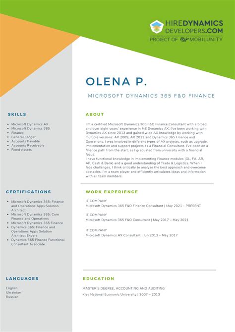 Potapenko O Microsoft Dynamics 365 Fando Finance Consultant