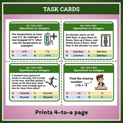 Teks Math 63d Task Card Operations On Integers By Markimatics