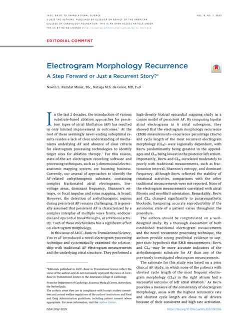 Pdf Electrogram Morphology Recurrence