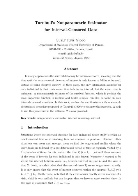 Pdf Turnbull´s Nonparametric Estimator For Interval Censored Data