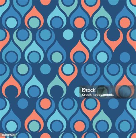 원활한 추상 중반 세기 현대 패턴입니다 티어 드롭 모양과 빈티지 색상의 복고풍 디자인 1960 1969 년에 대한 스톡 벡터