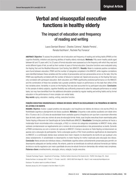 Pdf Verbal And Visuospatial Executive Functions In Healthy Elderly The Impact Of Education And