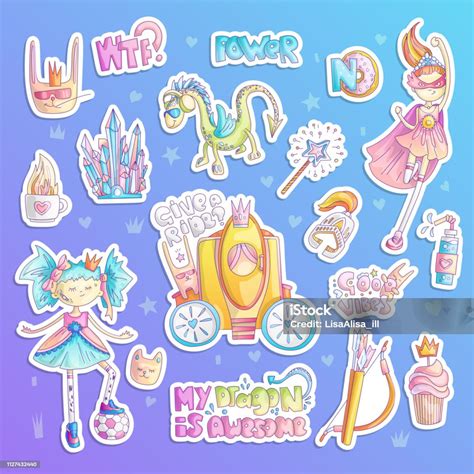 용감한 말괄량이 공주 벡터 만화 세트 공주 마법과 페미니즘 그림 공 공주 슈퍼 히어로 용감한 소녀 그림 십 대 소녀 페미니즘