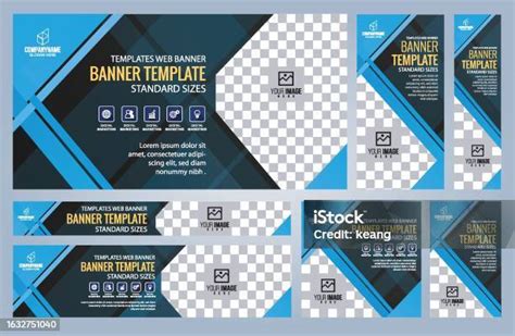 파란색과 검정색 웹 배너 템플릿 집합 공간이 있는 표지 표준 크기 벡터 일러스트 레이 션 0명에 대한 스톡 벡터 아트 및 기타 이미지 Istock