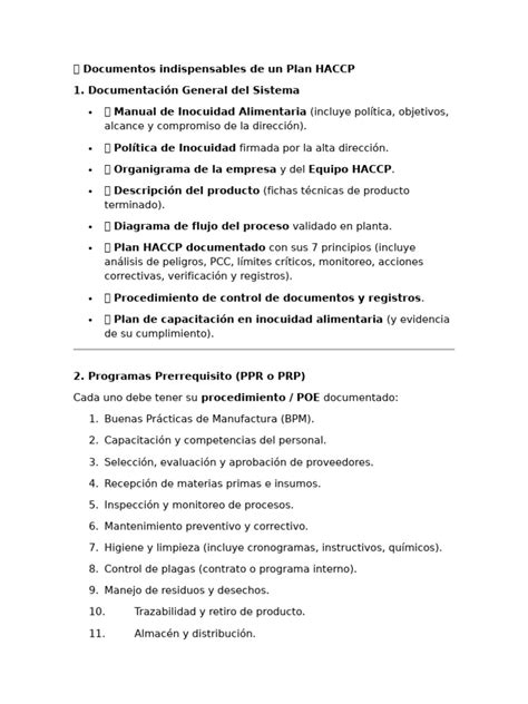Documentos Clave Para Plan Haccp Pdf