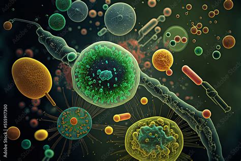 Microscopic bacteria. Science illustration. 3D render of infectious ...