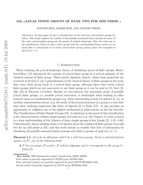 Pdf All P Local Finite Groups Of Rank Two For Odd Prime P