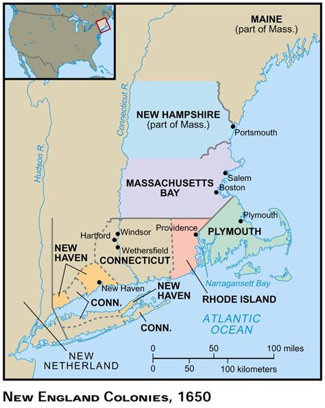 17th Century New England Map