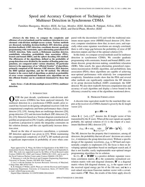 Pdf Speed And Accuracy Comparison Of Techniques For Multiuser Detection In Synchronous Cdma
