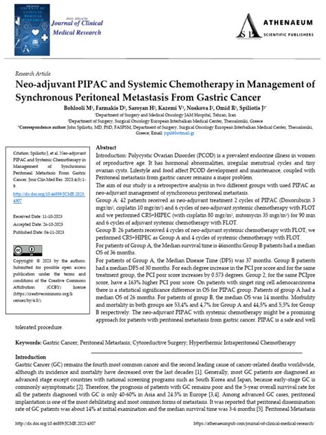 Neo Adjuvant Pipac And Systemic Chemotherapy In Management Of Synchronous Peritoneal Metastasis