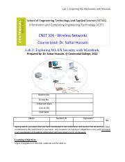 CNET324 Lab 3 Exploring WLAN Security With Wireshark Docx Lab 3 Exploring WLAN Security With
