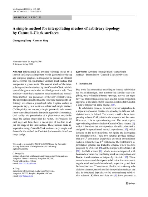 Pdf A Simple Method For Interpolating Meshes Of Arbitrary Topology By Catmull Clark Surfaces