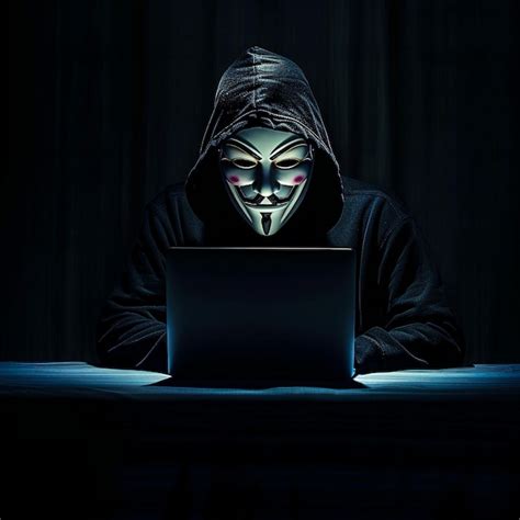 anonymous hacker in hoodie using laptop surrounded by digital code