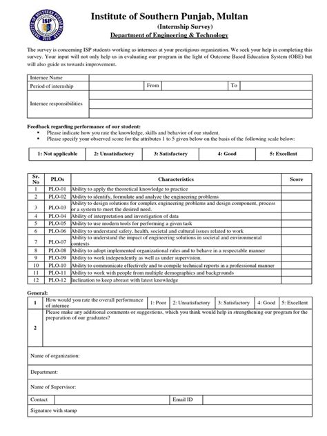 Internship Survey Form F20 Pdf